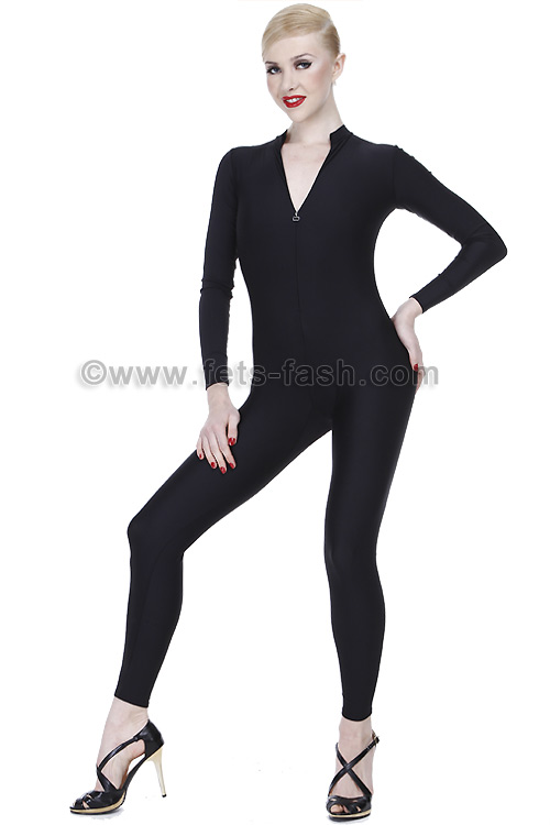 Durable Black Catsuit with Zip
