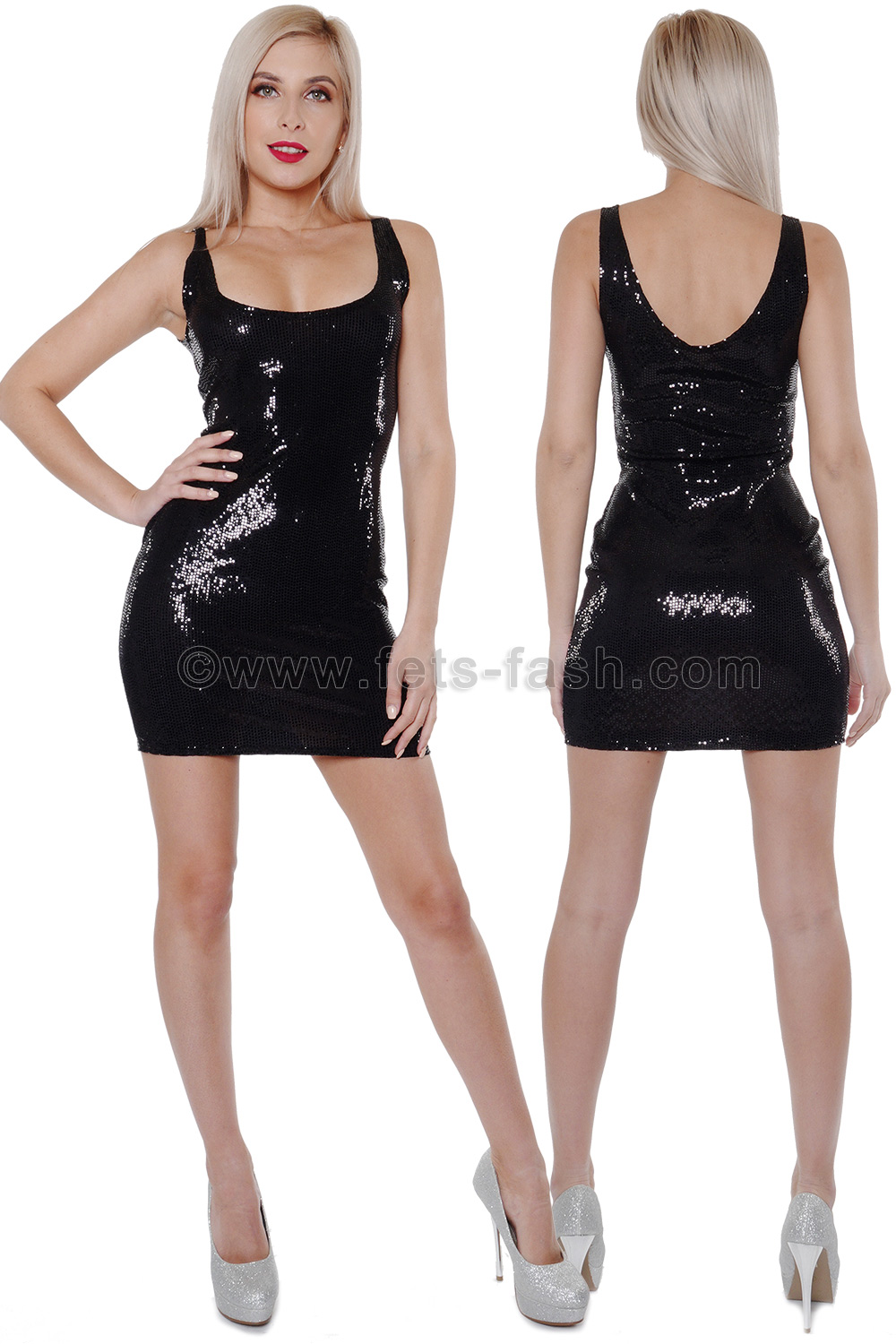 Fets Fash Kurzes Kleid ohne Arm Pailletten